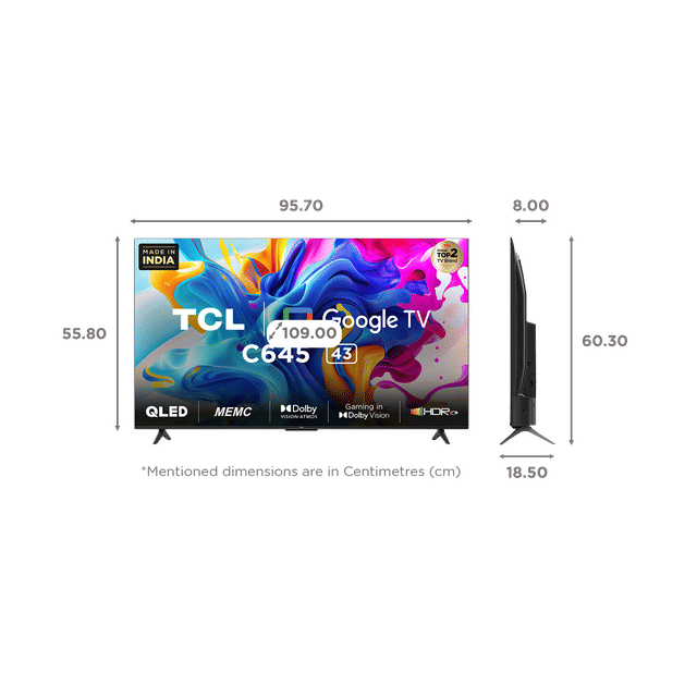 Buy TCL C645 109 cm (43 inch) QLED 4K Ultra HD Android TV with Dolby ...